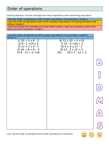 BIDMAS Lesson with all resources (order of operations) | Teaching Resources