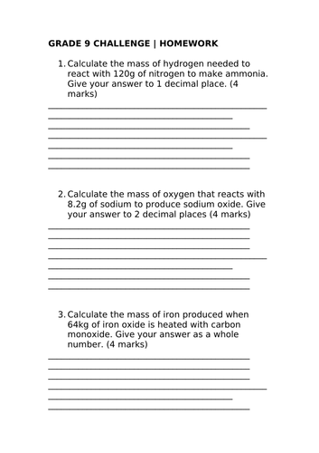 2018 AQA GCSE Chemistry Unit 1 (C1): Quantitative Chemistry - Equations ...