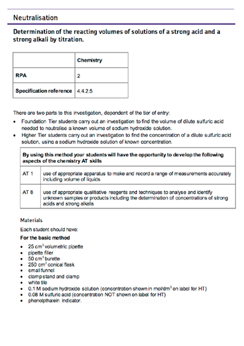 2018 AQA GCSE Chemistry Unit 1 (C1): Quantitative Chemistry - Titration ...