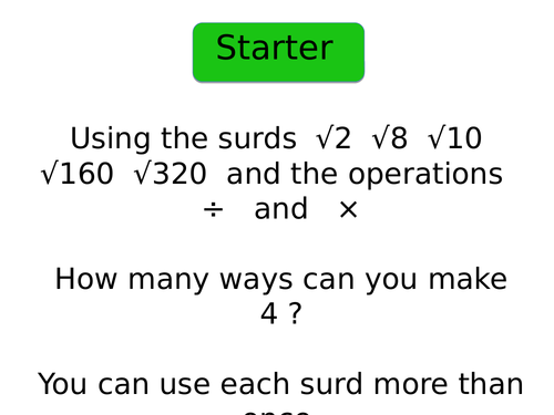 GCSE Edexcel Maths Number Surds | Teaching Resources