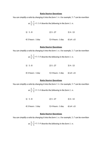 GCSE Edexcel Maths Number Ratio | Teaching Resources