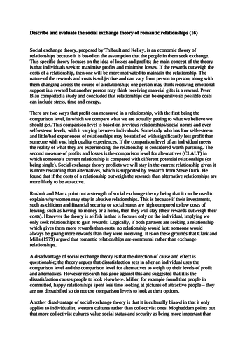 A-level AQA Psychology Relationships: Social Exchange Theory of ...