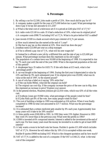 GCSE Edexcel Maths Number Percentages | Teaching Resources