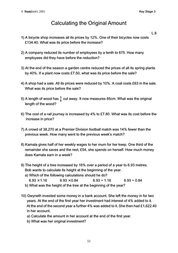 GCSE Edexcel Maths Number Percentages | Teaching Resources