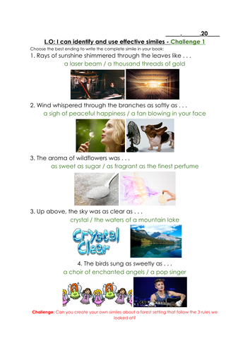 Simile Writing Lesson - KS2 | Teaching Resources