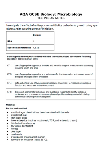 2018 AQA GCSE Biology Unit 1 (B1): Microbiology Required Practical ...