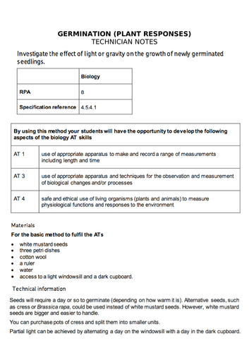 2018 AQA GCSE Biology Unit 2 (B2): Germination (Plant Responses ...