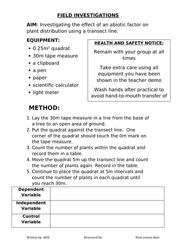 2018 AQA GCSE Biology Unit 2 (B2): Field Investigations Required ...