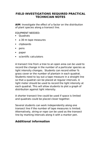 2018 AQA GCSE Biology Unit 2 (B2): Field Investigations Required ...