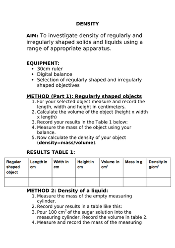 2018 Aqa Gcse Physics Unit 1 P1 Density Required Practical Teaching Resources
