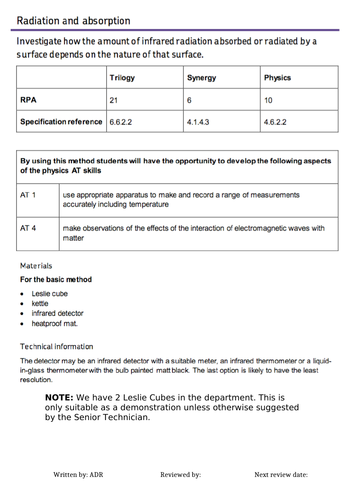 2018 AQA GCSE Physics Unit 1 (P1): Radiation and Absorption Required ...