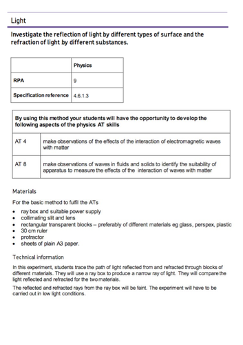 2018 AQA GCSE Physics Unit 2 (P2): Light Required Practical | Teaching ...