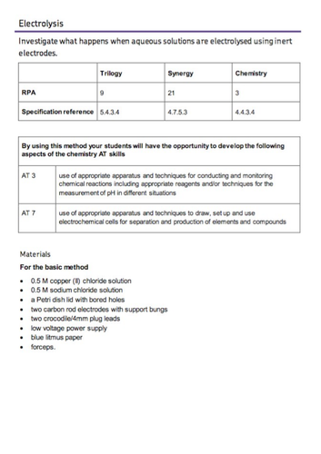 2018 AQA GCSE Chemistry Unit 1 (C1): Electrolysis Required Practical ...