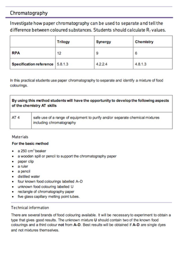 2018 AQA GCSE Chemistry Unit 2 (C2): Chromatography Required Practical | Teaching Resources