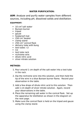 2018 AQA GCSE Chemistry Unit 2 (C2): Water Purification Required ...