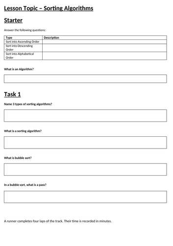 Sorting Algorithms | Teaching Resources
