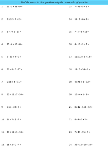 BIDMAS differentiated worksheets (Order of operations) | Teaching Resources