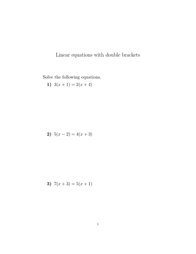 Linear equations with double brackets worksheet (with solutions ...