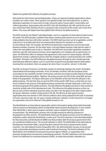 A level Geography, Influence of global IGOs on world economy essay ...