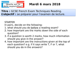 GCSE French Exam Techniques Reading. | Teaching Resources