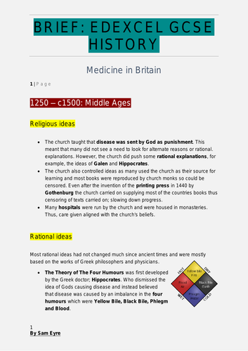 GCSE 1-9 EDEXEL History: Summarized Medicine Revision Guide | Teaching ...