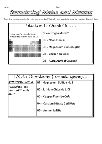Calculating Masses and Moles (worksheet) - GCSE Chemistry/Combined ...