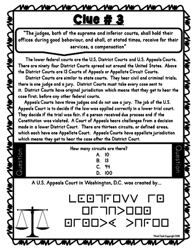 Judicial Branch ESCAPE ROOM: Supreme Court, U.S. Constitution ...