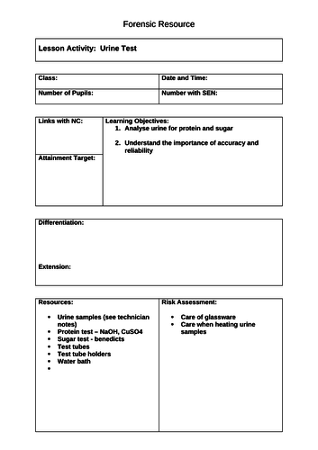Urine Analysis Forensic Murder Mystery Project (Food Tests/Skills/HSW ...