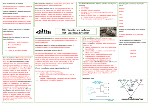 AQA Variation and evolution answer sheet | Teaching Resources