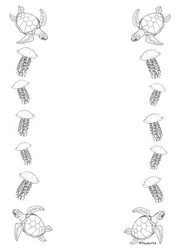 Ocean Page Borders - world oceans day, turtles, jellyfish, plastic bag ...