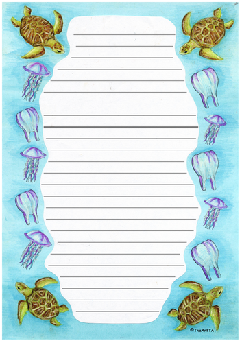Ocean Page Borders - world oceans day, turtles, jellyfish, plastic bag ...