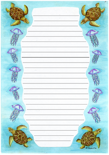 Ocean Page Borders - world oceans day, turtles, jellyfish, plastic bag ...