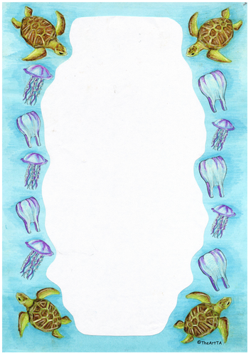Ocean Page Borders - world oceans day, turtles, jellyfish, plastic bag ...