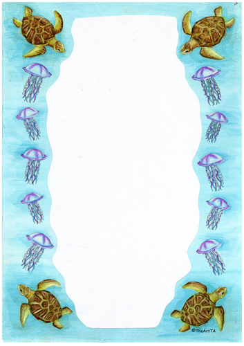 Ocean Page Borders - world oceans day, turtles, jellyfish, plastic bag ...