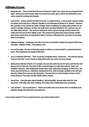 Romeo and Juliet - Attitudes to Love | Teaching Resources