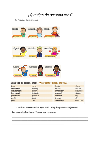 Viva 1- Module 1 - Unit 2 Que tipo de persona eres | Teaching Resources