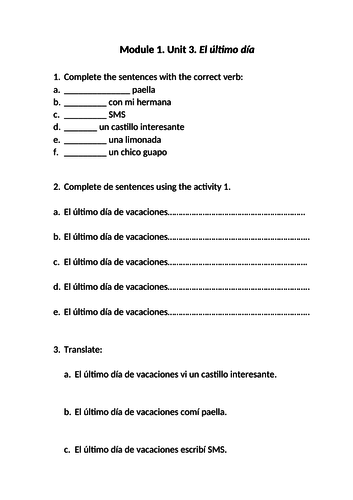 Spanish Viva 2- Module 1 Mis Vacaciones | Teaching Resources