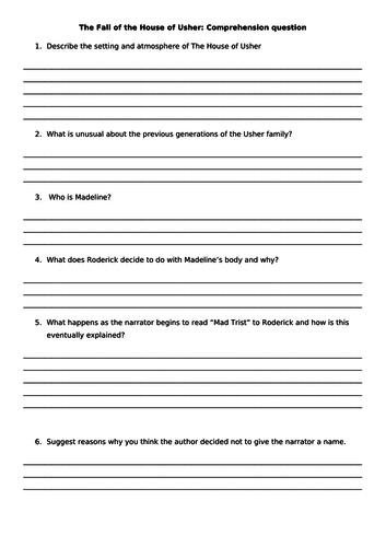 The Fall of the House of Usher worksheet | Teaching Resources