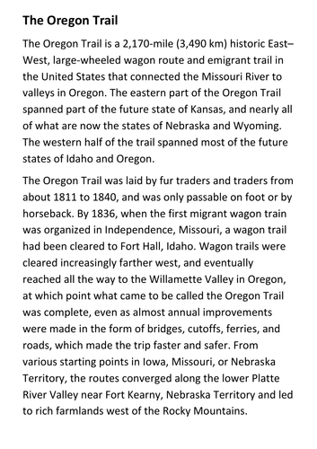 The Oregon Trail Handout | Teaching Resources