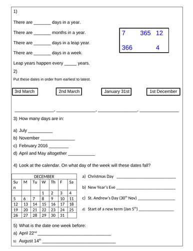 Measurement: Time (Days, Months and years) | Teaching Resources