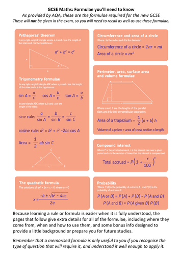 GCSE: Foundation/Higher Maths NEED TO KNOW Formulae | Teaching Resources