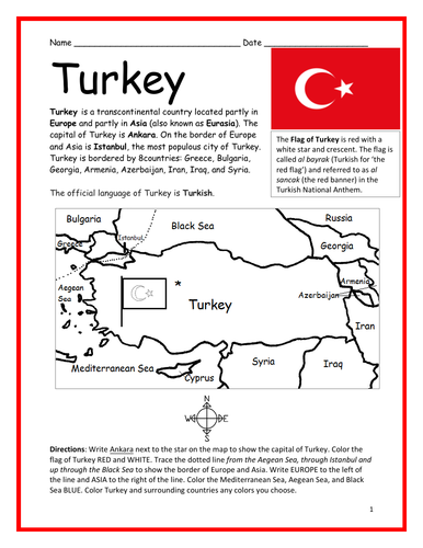 TURKEY - Introductory Geography Worksheet | Teaching Resources