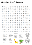 Giraffes Can't Dance Word Search by sfy773 | Teaching Resources