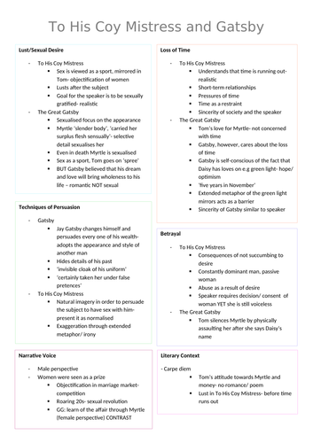 To His Coy Mistress and The Great Gatsby AQA English Literature ...