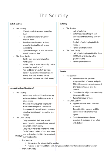 The Scrutiny and The Great Gatsby Comparison Sheet AQA English ...