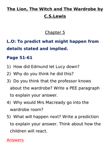 The Lion, The Witch and The Wardrobe - Guided reading planning ...