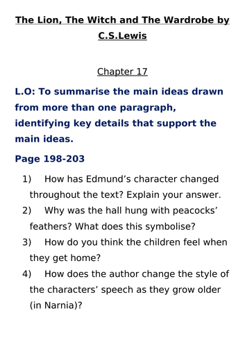 The Lion, The Witch and The Wardrobe - Guided reading planning ...