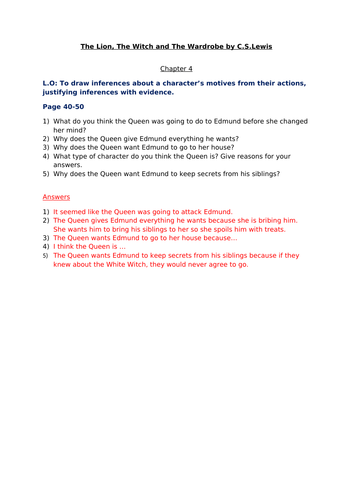 The Lion, The Witch and The Wardrobe - Guided reading planning ...