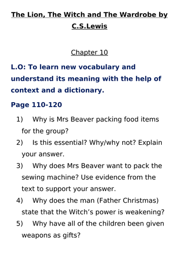 The Lion, The Witch and The Wardrobe - Guided reading planning ...