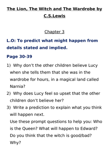 The Lion, The Witch and The Wardrobe - Guided reading planning ...